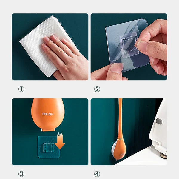 Flat Head Toilet Brush with Silicone Nubs and Wall Mount Holder