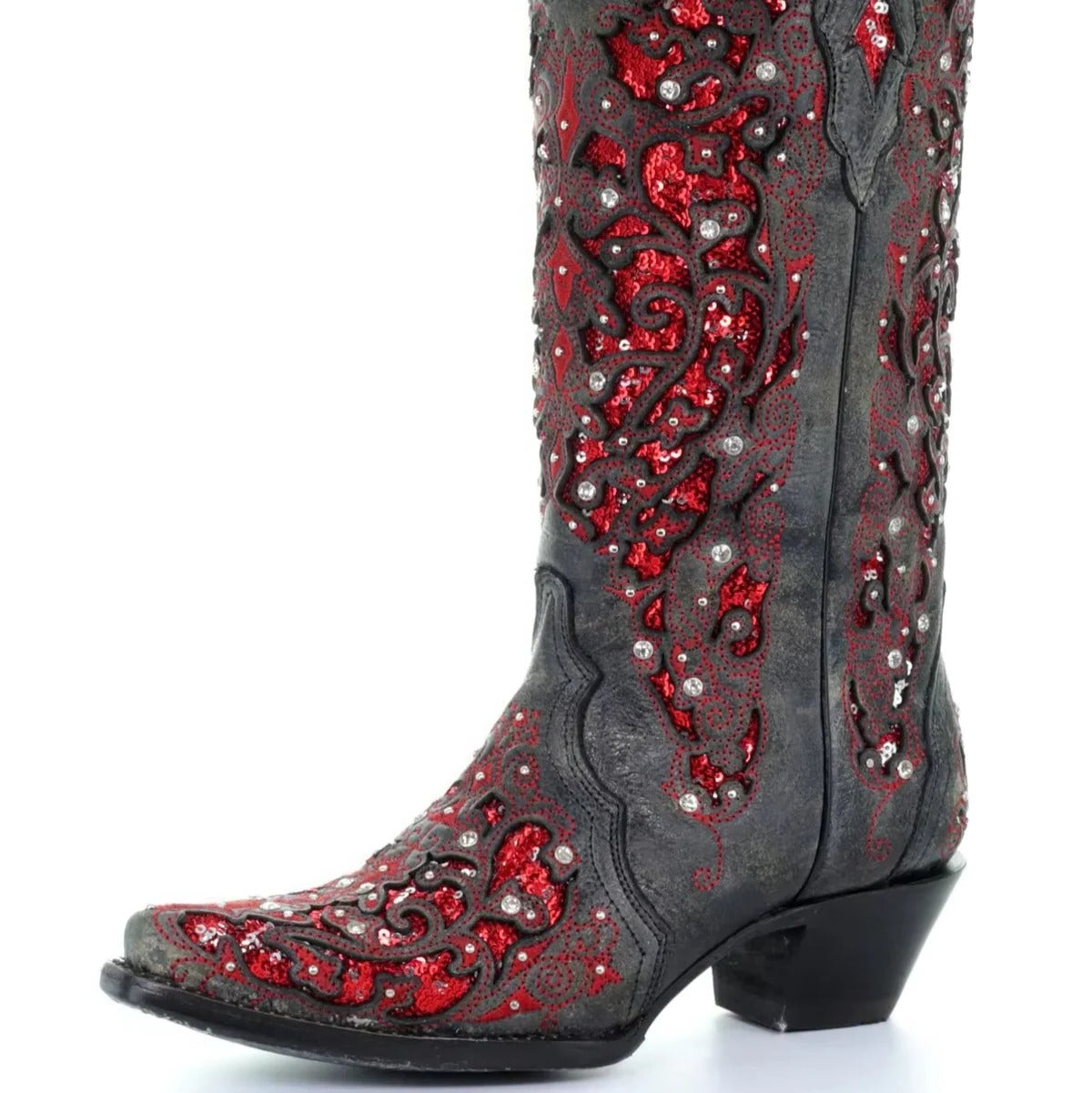 Retro Pointed Toe Boots with Sequins and Embroidery